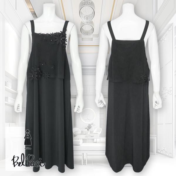 【「ジャンパースカート」】トップのチュールネットに配された、表情豊かな小花飾りが印象的なジャンパースカートです。【素材】滑らかな肌触りで、ストレッチが効いた生地です。【アミティエサイズ展開】2(11号)、3(13号)