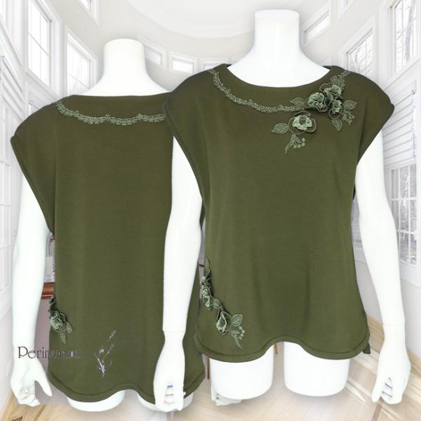 【「ベスト」】立体的なお花のモチーフがアクセントになったベストです。【素材】ソフトで、伸縮性のある素材です。裏は暖かい起毛仕上げです。