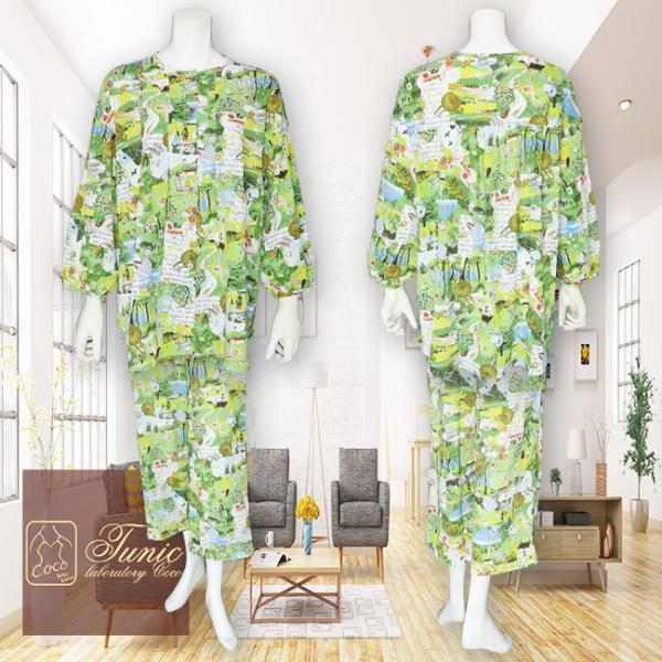 【「パジャマ」】カラフルなプリント柄が綺麗なパジャマです。【スタイル】前ボタン全開。パンツにポケットがあります。【素材】薄手のコットン地です。伸びない作りです。【カテゴリー】パジャマ、部屋着