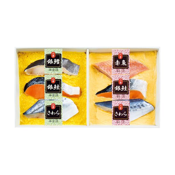 【三越伊勢丹 御中元 総合カタログ ギフトコード】Ｙ０３６２５３ 【商品名】〈二幸〉鮮魚西京漬・粕漬詰合せ【内容量】西京漬（銀だら、銀鮭、さわら）、粕漬（赤魚、銀鮭、さわら）　※切身は個包装パック【外装サイズ】縦21×横39×高さ4cm▽お...