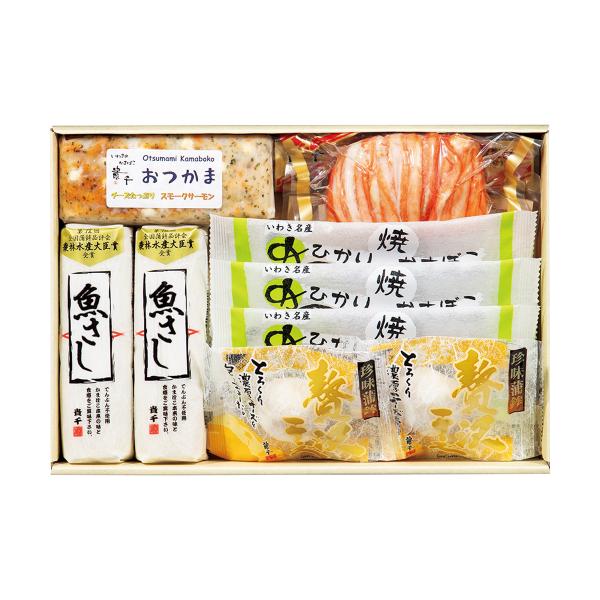 【三越伊勢丹 御中元 総合カタログ ギフトコード】Ｄ０３６７５３ 【商品名】〈貴千〉福島いわきの蒲鉾詰合せ　奏（かなで）【内容量】めひかり焼かまぼこ×３、魚さし・珍味蒲鉾贅沢チーズ×各２、かに甲らかまぼこ・おつかまスモークサーモン×各１【消...