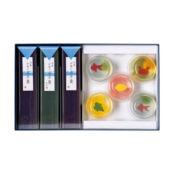 【三越伊勢丹 御中元 総合カタログ ギフトコード】Ｂ０３８０６３ 【商品名】〈京菓匠　笹屋伊織〉夏の彩【内容量】涼菓　伊織の水羊羹（こし×２、抹茶×１）、涼の晴風（金魚（りんご）×２、レモンゼリー・かに（マスカット）・朝顔（甘夏）×各１）【...