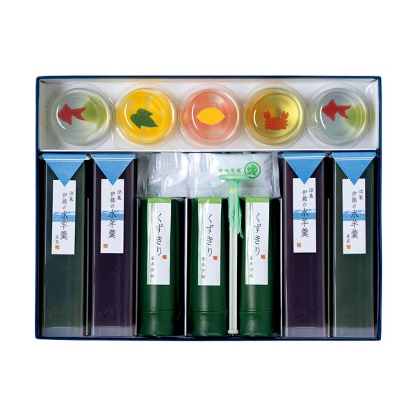 【三越伊勢丹 御中元 総合カタログ ギフトコード】Ｂ０３８０８３ 【商品名】〈京菓匠　笹屋伊織〉夏の彩【内容量】涼菓　伊織の水羊羹（こし・抹茶×各２）、涼の晴風（金魚（りんご）×２、レモンゼリー・かに（マスカット）・朝顔（甘夏）×各１）、く...