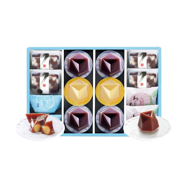 【三越伊勢丹 御中元 総合カタログ ギフトコード】Ｂ０３８１５３ 【商品名】〈叶　匠壽庵〉夏水羹【内容量】水羊羹・夏の玉露地×各４、濃果汁（林檎）・わらび羹・栗山家×各２【消費・賞味期間】常温で３０日【外装サイズ】縦24×横35×高さ6cm