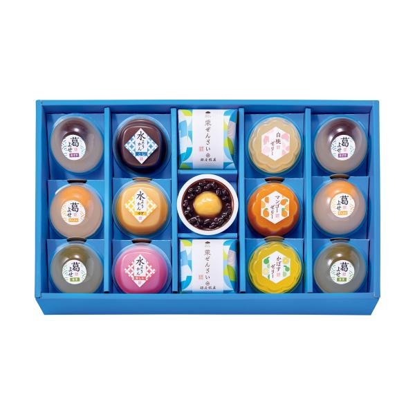 【三越伊勢丹 御中元 総合カタログ ギフトコード】Ｂ０３８２３３ 【商品名】〈銀座鈴屋〉氷華ものがたり【内容量】葛よせ×６、栗ぜんざい・フルーツゼリー・水ようかん×各３【外装サイズ】縦25×横41×高さ7cm