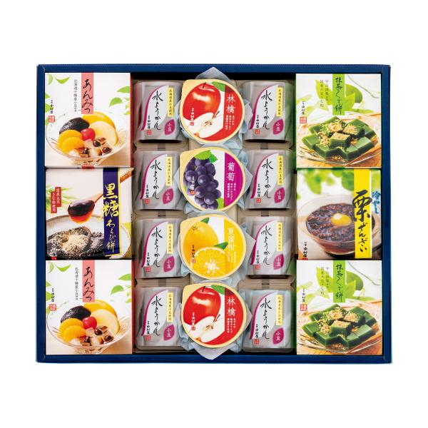 【三越伊勢丹 御中元 総合カタログ ギフトコード】Ｂ０３８２６３ 【商品名】〈新宿中村屋〉涼菓撰【内容量】涼香水ようかん小豆×８、あんみつ・抹茶くず餅×各２、黒糖わらび餅・栗ぜんざい×各１、フルーツゼリー（林檎×２、葡萄・夏蜜柑×各１）【外...