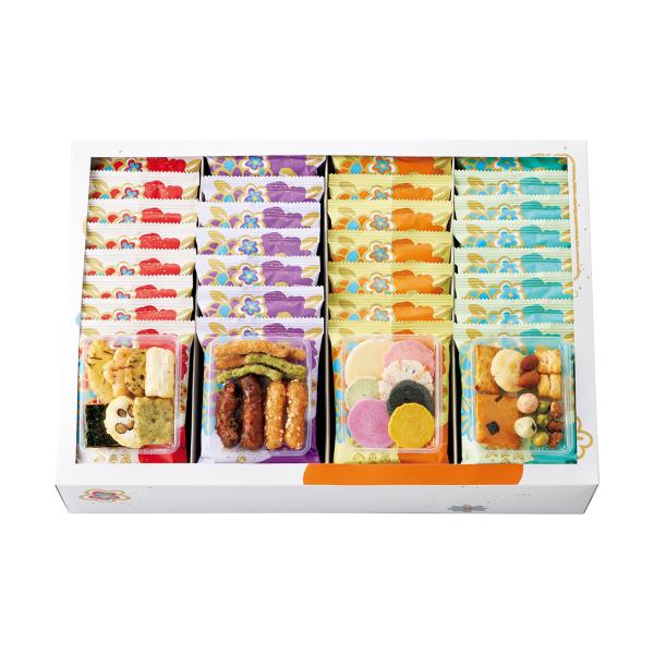 【三越伊勢丹 御中元 総合カタログ ギフトコード】Ｂ０３９１０３ 【商品名】〈京都　祇園萩月〉嵯峨野【内容量】あられ・おつまみ×各８袋、かりんとう・えびせん×各７袋【外装サイズ】縦30×横43×高さ11cm
