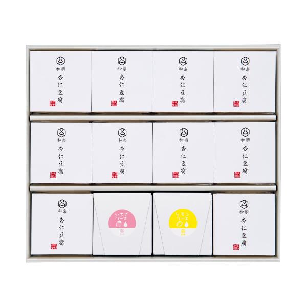 【三越伊勢丹 御中元 総合カタログ ギフトコード】Ｂ０５０２２３ 【商品名】〈和楽子屋（わらしや）〉２種ソースの杏仁豆腐【内容量】杏仁豆腐１００ｇ×１０、フルーツソース（とちあいか苺・レモン×各５）【外装サイズ】縦26×横25×高さ5cm
