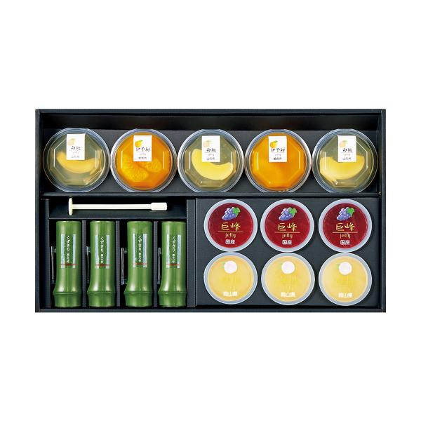 【三越伊勢丹 御中元 総合カタログ ギフトコード】Ｂ０５０２７３ 【商品名】〈日本橋菓寮〉涼夏の彩り【内容量】白桃ゼリー×３、伊予柑ゼリー×２、各１０６ｇ、くずきり（黒みつ付）７５ｇ×４、白桃ゼリー・巨峰ゼリー各７２ｇ×各３【外装サイズ】縦...