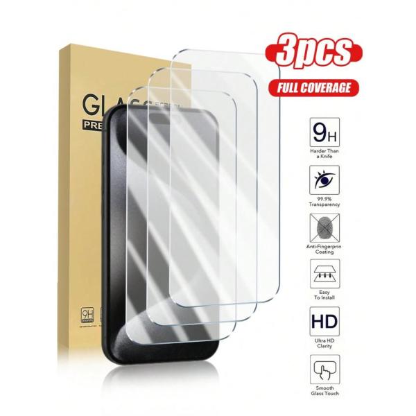 強化ガラススクリーンプロテクター3枚、iPhone 7/8/X/XR/11/12/13/14/15/16/16e/17/17 Air/17 Pro/17 Pro Max対応、フルシリーズ - 超クリア、9H硬度、傷防止、