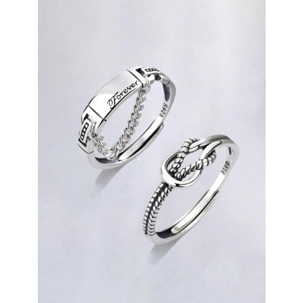 925スターリングシルバー ヴィンテージ 結び目 調整可能リング 男女兼用 高品質ジュエリー デイリーコーディネートに合わせられる 1個入り