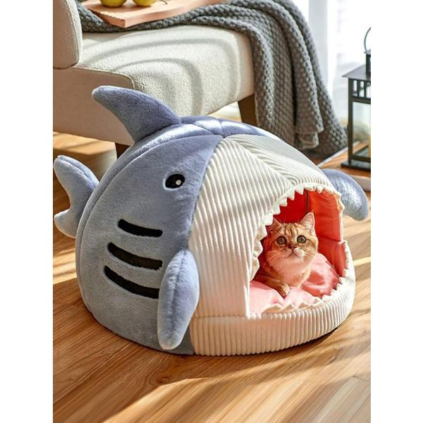 猫用ベッド ペット用品 クッション 子猫用品 アクセサリー 犬柔らかく温かい シャーク型ペットベッド、猫や犬に安心感を与える、オールシーズン使用可能