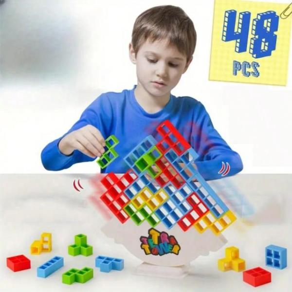 16/32/48個 面白いバランスタワーブロックボードゲーム、子供、大人、友人、チーム、寮、ファミリーゲームナイト、パーティー、クリスマス、ハロウィンギフトに適しています(ランダムカラー)