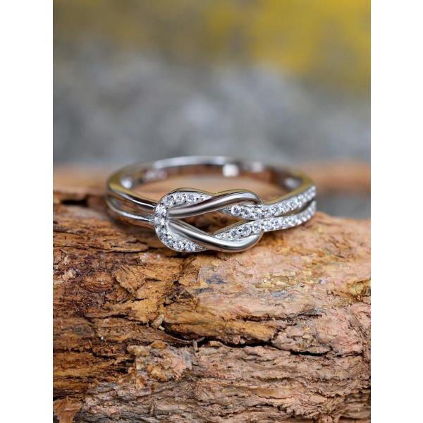 シルバー ノットデザイン ホワイトダイヤモンドリング 婚約指輪/結婚指輪/記念日ギフト 女性向け