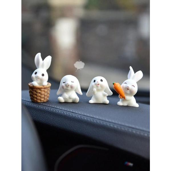 車内用アクセサリー かわいいウサギ 5個セット センターコンソール ルームミラー インテリアデコレーション