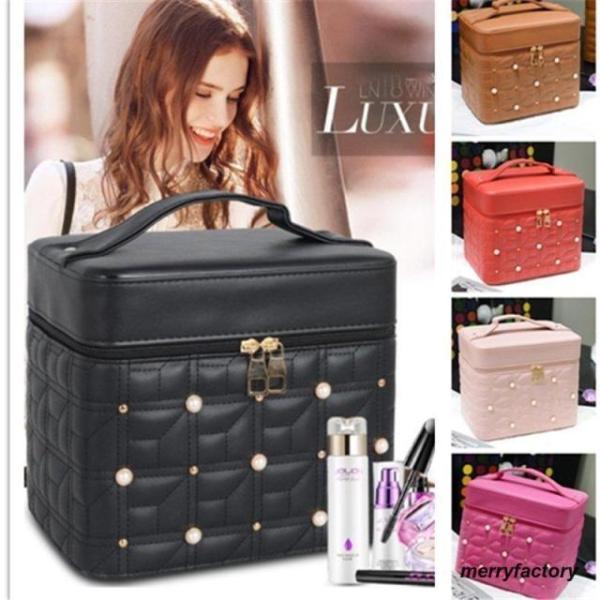 状態：新品未使用　カラー：ブラックピンクローズグリーンレッドブラウンサイズ：長さ24.5cm*マチ19cm*高さ21cm内部サイズ：長さ22.5cm*マチ17.5cm*高さ14.5cm（実際容積）素材:PU 防水メイクボックス 鏡付き 大容...