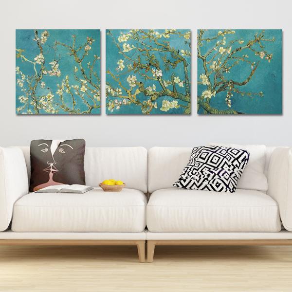 ファブリックパネル 3枚 絵画 インテリア 絵 アートフレーム花咲くアーモンドの木の枝　ゴッホ?「アーモンドの花樹」　プリキャンバス複製画?ギャラリーラップ仕上げ　アート リビング プレゼント アートフレーム おしゃれ 飾る グッズ ギフト...