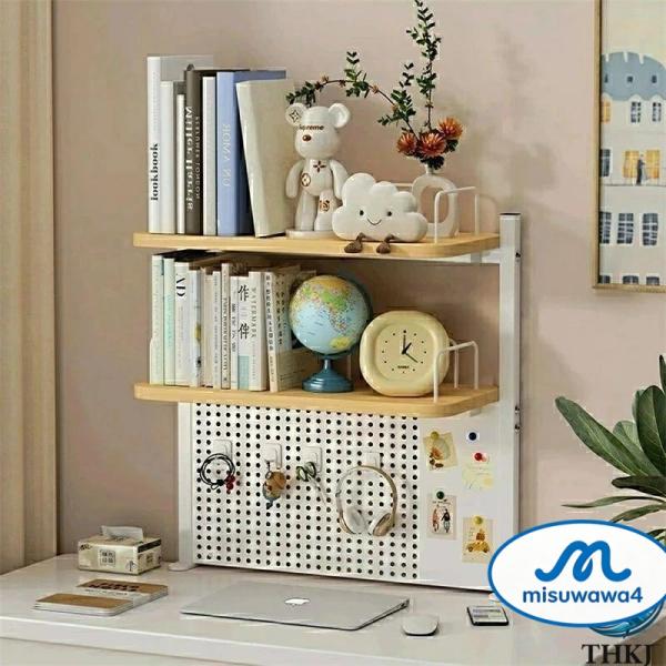 デスク上置棚 クランプ式 デスク上収納ラック 有孔ボード 机上ラック 机上本棚 デスクシェルフ フックとマグネット付き 小物収納棚 小物