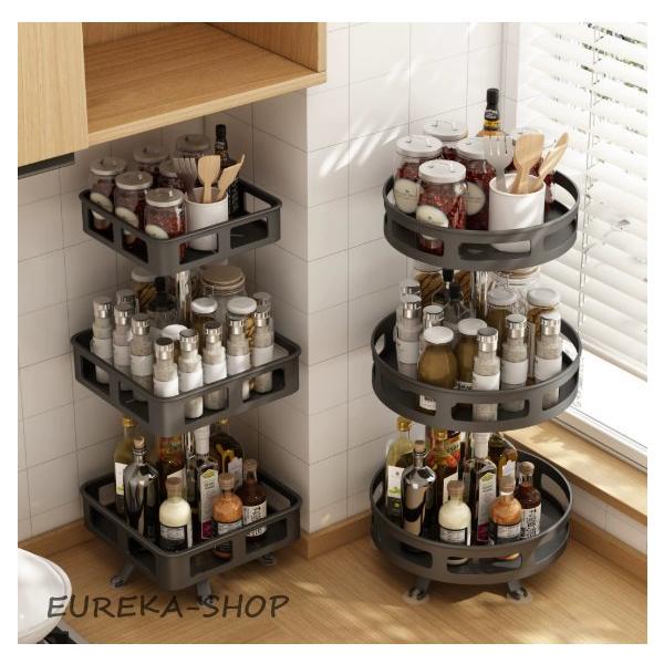 360度回転式スパイスラック?調味料がたくさん置ける万能回転式トレー?高さのある瓶にも対応できて収納性UP?どんどん増えるスパイス瓶をまとめて収納?クルッと回して奥の調味料がサッと取れる?汚れても洗いやすいスッキリ収納の立役者?2秒で出し入...