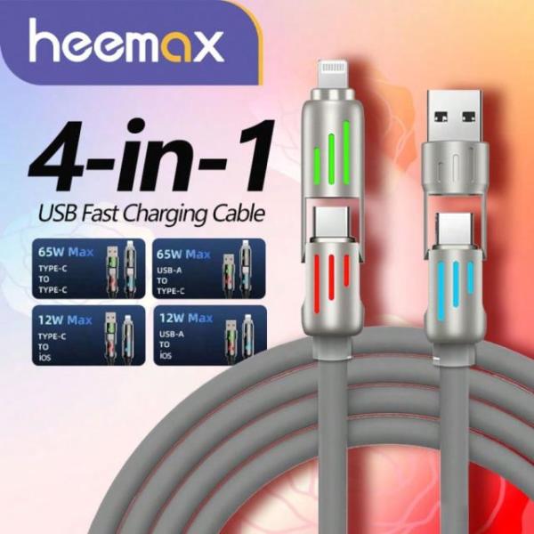 4 in 1 USB充電ケーブル (3.3フィート/3.9フィート/6.6フィート) 呼吸ライト付き USB A/C - C/L マルチ充電ケーブル iPhone 16 15 Pro Max、iPad Pro Air、Samsung S24...