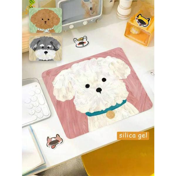 ミニマリストイラストのゴム製犬かわいいマウスパッド、滑り止め、ピンクのプードル シュナウザーパピーマウスマット、オフィスデスクパッド