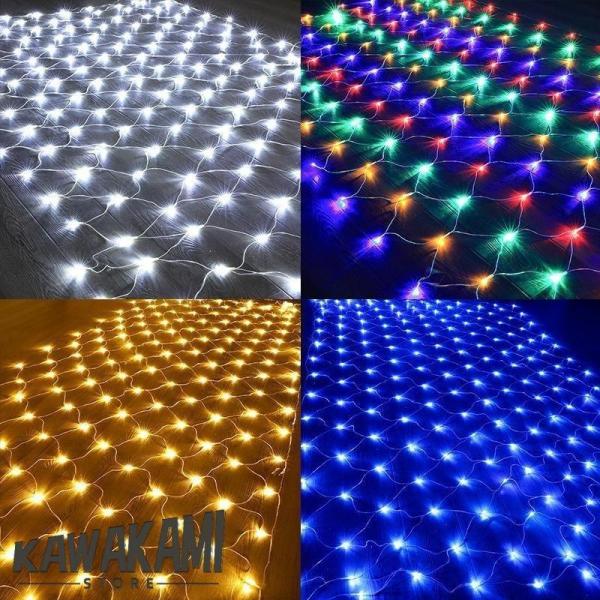 電球部全長： 約3m*2m200球＊ネットライトの直線ではない特徴と測る方法によってサイズの差があります。ご了承くださいますようにお願いいたします。重さ：約280g電源電圧：110Vリード材質：PVC発光色：シャンパンゴールド/マルチカラー...