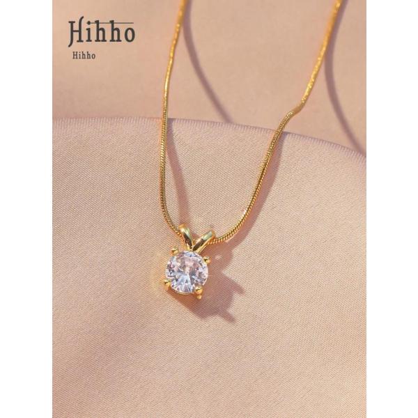 1個 ミニマリストファッション 一粒ジルコニアペンダントネックレス、ステンレススチールスネークチェーン ゴールドトーン繊細なネックレス レディース用