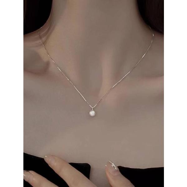 1個 チタンスチール シングルパール ペンダントネックレス レディース用