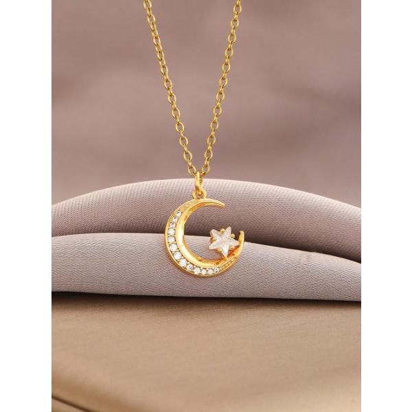 デリケートな五角形の輝石クレセントムーン＆星のペンダントネックレス女性と女の子ためのファッションの宝石
