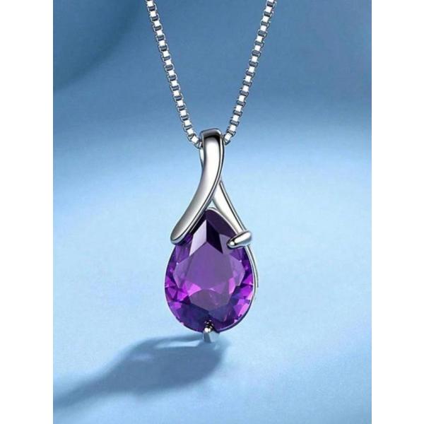 エレガントラグジュアリーティアドロップ型アメジストレディースパープルペンダントネックレス ブライダル 婚約 結婚式 ジュエリー 記念日のギフト