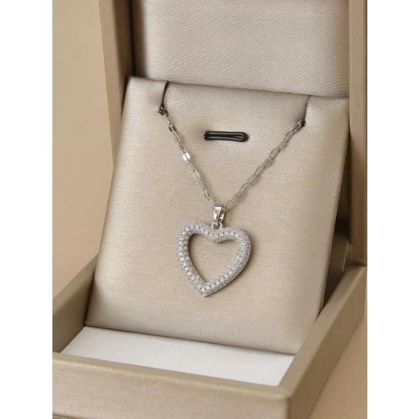 1個 ステンレス スチール製完全クリスタル ハート型 ペンダントネックレス、女性へのラグジュアリーなギフト