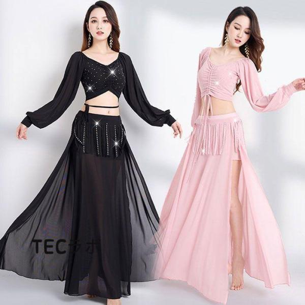商品   ダンス衣装 ★トップス・スカート（インナーパンツ付き）のセット インナーパンツが付いています。安心? ベリーダンス発表会はもちろん普段レッスン着にも使える優れものです。 ストレッチ性が高く、動きやすい素材です。 素材   伸縮性：...