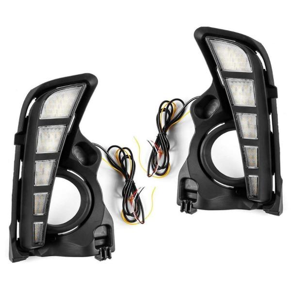 モデル：プリウスプラス年：2011-2016 電圧：12V 色：白/ yellow 製品名：カーLEDデイタイムランニングライトパッキング：カラーボックス使用法：車の装飾  2PCSイエローターンシグナル機能12VカーDRLランプLEDデイ...