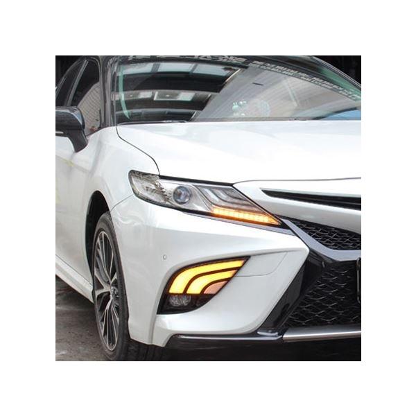 車のモデル：用Camry 色：白/黄色製品名：デイタイムランニングライトパッキング：カラーボックス使用法：車の装飾 トヨタカムリーSE20182019イエローターンシグナルLEDデイタイムランニングライトバンパーフォグランプDRLとイエロー...