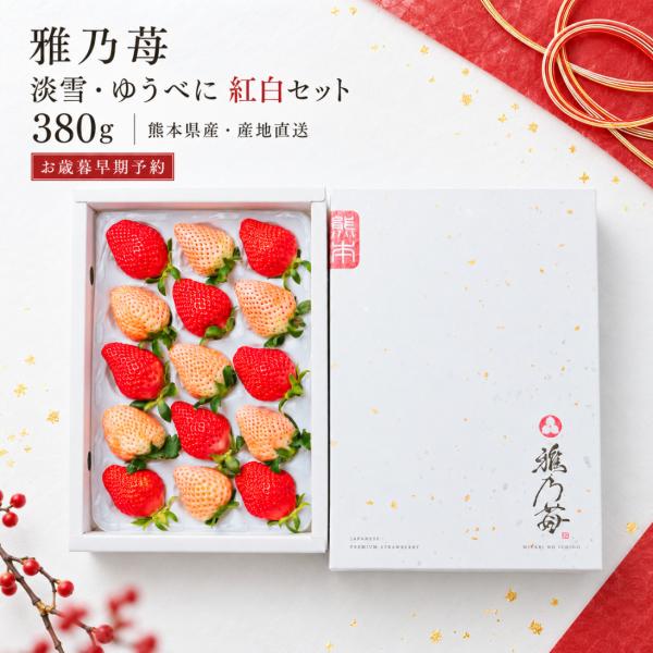 【発売日：2026年12月01日】【お歳暮・冬ギフト早期予約】通常価格より200円OFFの早期予約特典対象商品です。熊本県玉名市横島町から、雅乃苺の紅白いちごを産地直送。白から桜色に色づき、酸味が穏やかで上品な甘みの「淡雪」と、鮮やかな赤色...