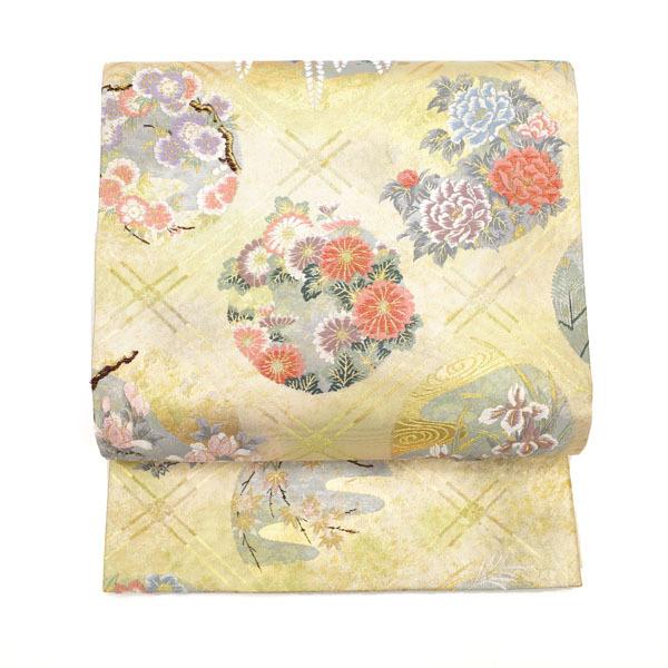 【中古】 袋帯 14850円均一 京都 西陣 引箔 金箔糸 金糸 菱取花丸文 菊 牡丹 桜 藤 正絹 絹 フォーマル 結婚式 披露宴 仲人 結納 入学式 卒業式 謝恩会 お祝い お茶会など 美品 購入 販売 リサイクル 中古 仕立て上がり ...