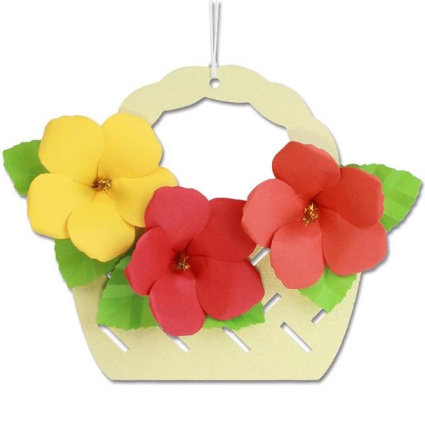 ハイビスカスパーツは型抜き済なのでハサミを使わずに簡単に切り離すことができます。パーツを花かご型の台紙に『ボンドで貼る』『折る』『巻く』など工作を楽しむ工夫をしています。とても華やかなハイビスカスの立体切り絵が作れます。作り方説明書はイラス...