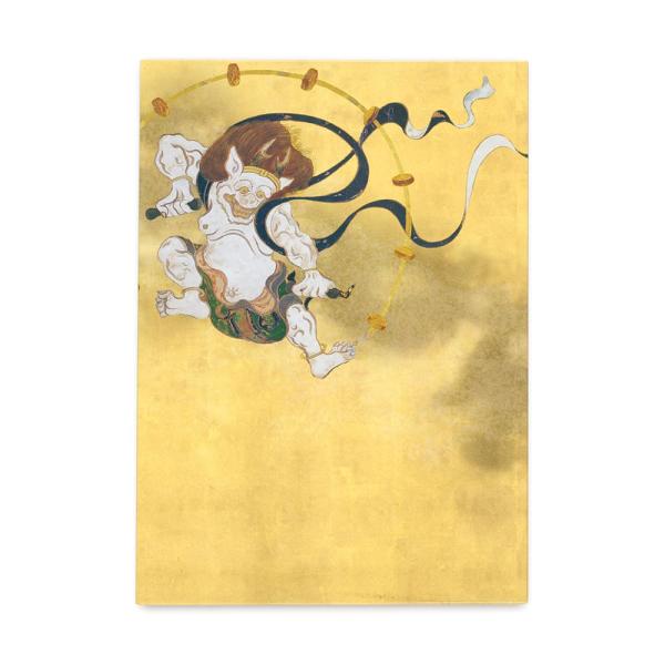 俵屋宗達 『風神雷神図屏風』の書き置き御朱印帳。俵屋宗達の最高傑作として高く評価される風神雷神図。琳派の画家たちにも大きな影響を与えました。風を操る風神と太鼓を打ち鳴らす雷神の姿が、宗達独自の解釈でユーモラスに表現されています。書き置き御朱...