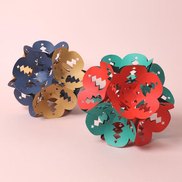 ペーパーファンタジークラブ（PFC）シリーズ「四季てまり『クリスマスの夜』」は、花びらのように切り抜かれた紙を立体的に組み合わせて手まりを作るアートキットです。クリスマスツリー型の抜きが施されているため、クリスマスシーズンのお部屋の装飾に最...
