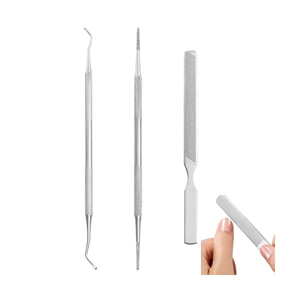 カラー：シルバー【爪ケアセット】爪やすり、爪垢取り、両端爪やすりが揃っています。さまざまなニーズに対応する両面デザインを採用しており、非常に実用的で便利です。【爪やすり】爪やすりの表面は、ミクロンの突起状のデザインです。爪ヤスリを使って簡単...
