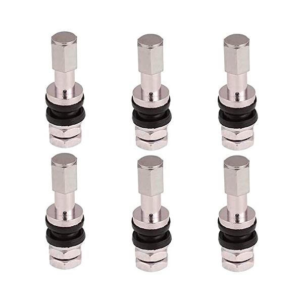 カラー：シルバーサイズ：全長45mm合計：6本のチューブレスタイヤバルブステムが付属します。材質：頑丈な黄銅と鉄の素材で作られ、耐久性があります。修理：このキットは、漏れているか、バルブステムが壊れている1つのセンサーを修理するために使用さ...