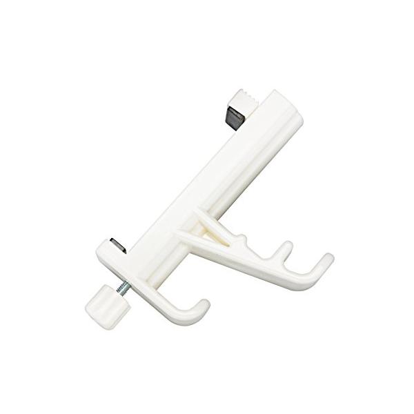 カラー：ホワイト本体サイズ:20×108×71.6mm1個あたりの耐荷重:1.5kg材質:ABS樹脂取付可能場所:カモイ、窓枠、棚、テーブル等、上下の巾が5mm~80mmまで。特長:木ネジやクギは不要せず、カモイや桟にはさんで回すだけで締付...