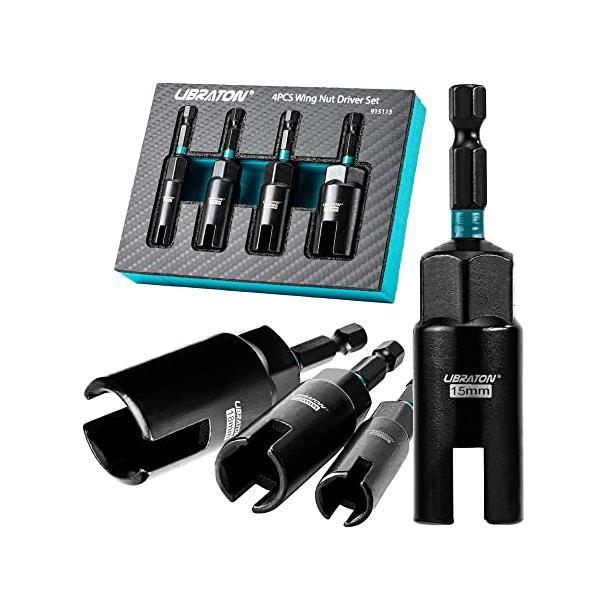 カラー：ブラックサイズ：17.50 × 12.00 × 3.50 cmスタイル：4本組【高効率作業】電動ドリルで接続すると、蝶ボルトを素早く締めたり緩めたりすることができ、手動より5倍以上速い。【3サイズセット】ウィングボルト用9mm、12...