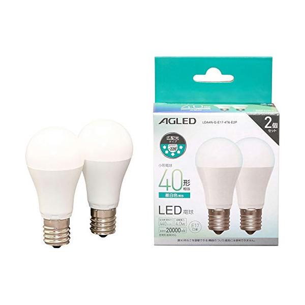 カラー：昼白色サイズ：40Wスタイル：2)2個セット商品サイズ(cm):直径約3.5×高さ約7.4電源: 100V(50/60Hz共用)定格消費電力: 4.0W●口金サイズ: E17●全光束: 440lm●配光角:約220°●設計寿命:約2...