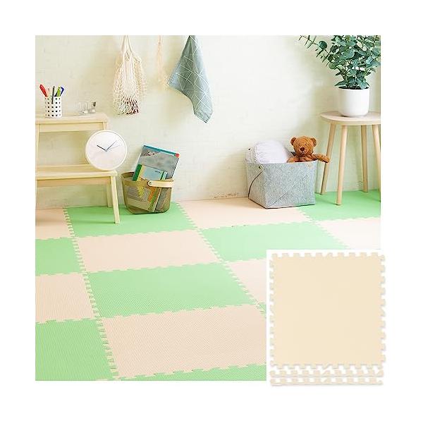 カラー：【無地】ベージュサイズ：4枚【0.75畳】【厚さ20mm】スタイル：a)カラーマット4枚セット:※サイドパーツ付。マット1枚につき、角付き1本・角無し1本が付属します。一枚当たりのサイズ(cm):幅約61×奥行約61×高さ約2商品重...