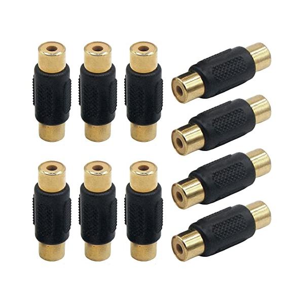 RCAメス - RCAメス 延長コネクタセット内容：10個入素材：ABS、金メッキコネクタ部分は金メッキ処理により、伝送信号が劣化しにくいです。スピーカー、モニター、カラオケケーブル、ピンケーブルなどの接続・延長用に適しています。
