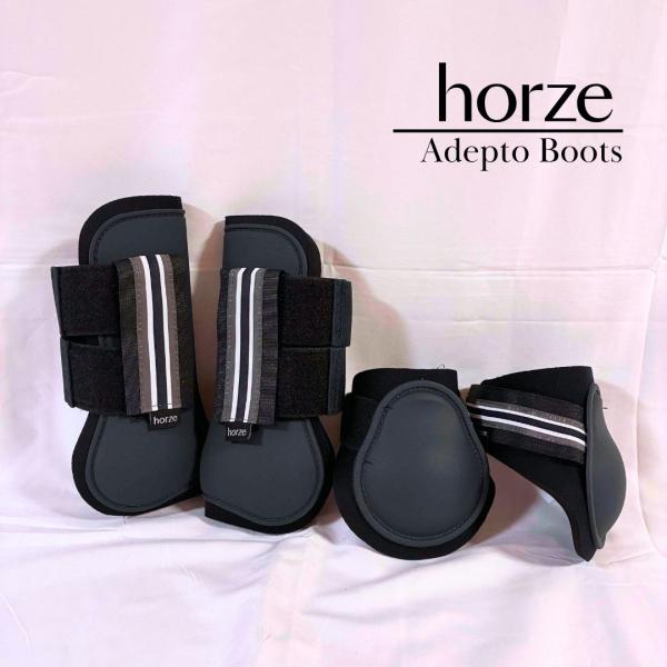 【発売日：2024年12月10日】Horze 　Adepto Tendon＆Fetlock Bootsドイツの有名ブランド、HORZE(ホルツ)のプロテクター4肢セットです。カラー：ダークネイビーサイズ：コブ/フル★脚を効果的に保護し、最適...