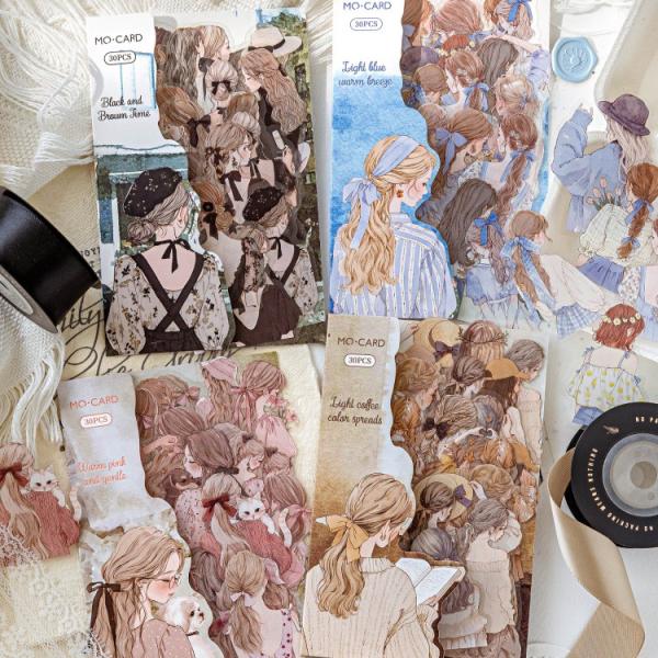 配送サイズ【3】新作♪珍しい後ろ姿や横向きの女の子のPETシールセット＾＾ふんわりしたガーリーなイラストがかわいく、どのカラーも上品で使いやすいです。人物コラージュにおすすめ！！透ける素材のシールの為、重ねて貼ることができ紙ものにはもちろん...