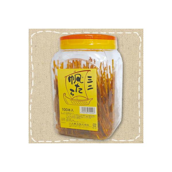 帆のような形の三角形がかわいい、みりん漬け風味の珍味です。お子様のおやつはもちろん、お父さんのビールのおつまみにもお勧めです☆※画像はあくまで参考画像となります。内容量：100本原材料：魚肉すり身、しょうゆ、砂糖、卵、でん粉、植物たん白、植...