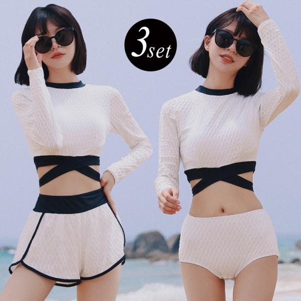 送料無料 翌日配達 あすつく 水着通販ストア■セット内容・3点セット・トップス・ショーツ・ショートパンツ FITNESS海やプールでのレジャーでは勿論ジムでのアクアフィットネス水中ウォーキング等にも・お洒落に体型カバー・動きやすい！伸縮性あ...